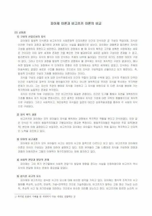 피아제 이론과 비고츠키 이론의 비교
