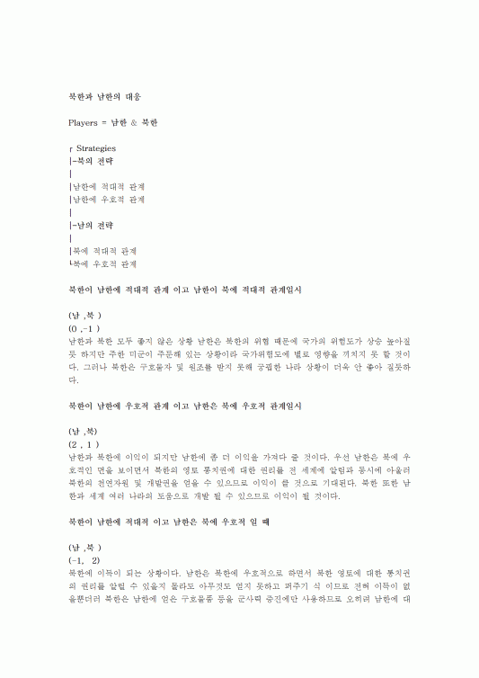 [남북게임이론]북한과 남한의 대응