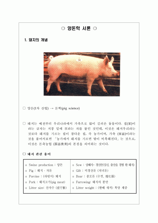 양돈학 서론 레포트 자료