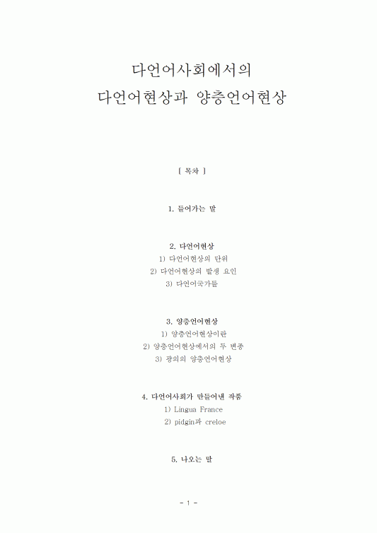 다언어사회에서의 다언어현상과 양층언어현상