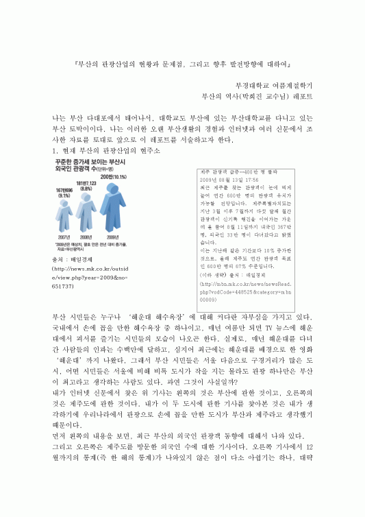 부경대학교 사이버강의 부산의역사 「부산의 관광산업의 현황과 문제점, 그리고 향후 발전방향에 대하여」