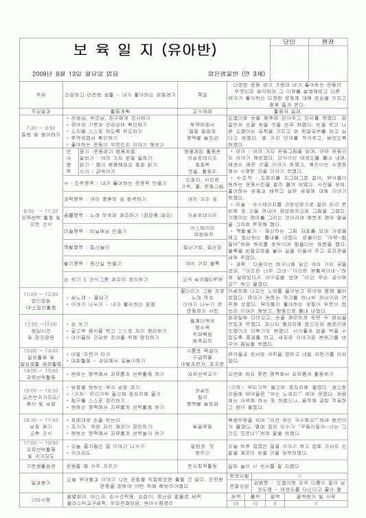평가인증 통과한 만3세 9월 3째주 건강하고 안전한 생활 : 내가 좋아하는 운동경기