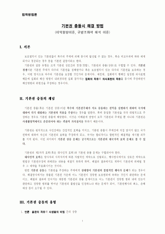 기본권 충돌시 해결 이론
