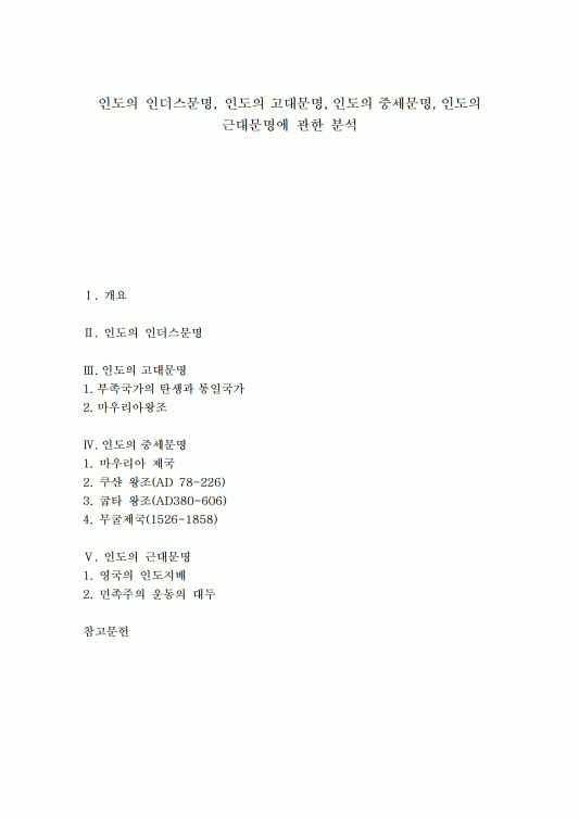 [인도][인도문명][문명][인더스][고대][중세][근대][인도의 인더스문명][인도의 고대문명][인도의 중세문명][인도의 근대문명]인도의 인더스문명, 인도의 고대문명, 인도의 중세문명, 인도의 근대문명에 관한 분석