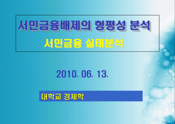 서민금융배제의 형평성 분석 - 서민금융 실태분석