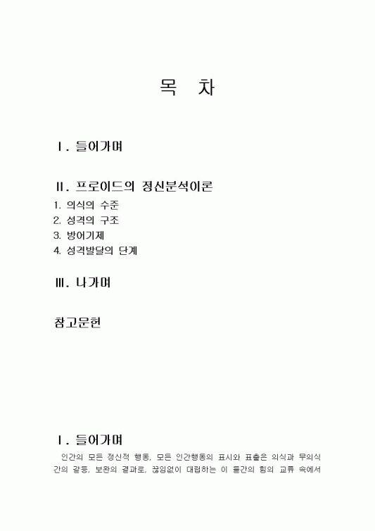 2010년 2학기 정신건강 중간시험과제물 공통(프로이드의 정신분석이론,방어기제)
