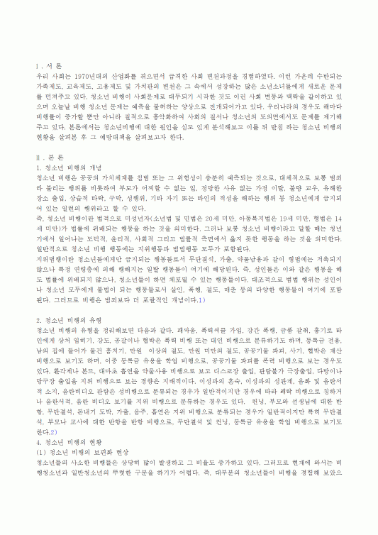 [사회과학] 청소년문제 행동 중 1가지를 선택하여 실태와 대책을 알아 보시요
