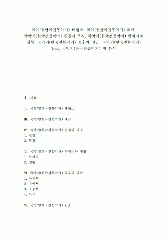 국악기(한국전통악기) 태평소, 국악기(한국전통악기) 해금, 국악기(한국전통악기) 편경과 특경, 국악기(한국전통악기) 향피리와 생황, 국악기(한국전통악기) 공후와 양금, 국악기(한국전통악기) 단소, 징 분석