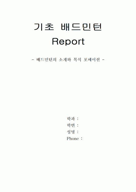배드민턴의 소개와 복식포메이션