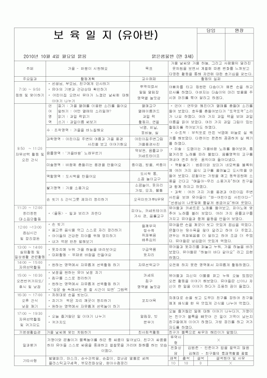 평가인증 통과한 만3세 10월 1째주 가을 : 바람이 시원해요