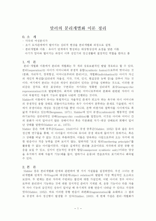 마가렛말러의 분리개별화 이론 요약