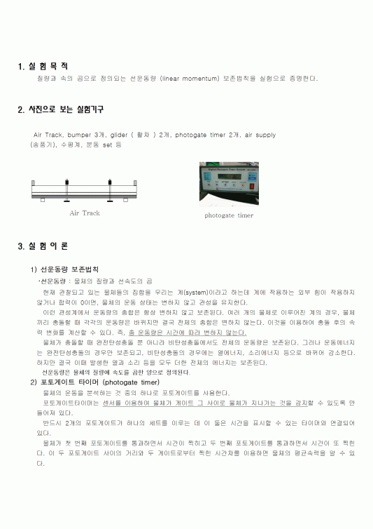 선운동량 보존법칙 결과 레포트