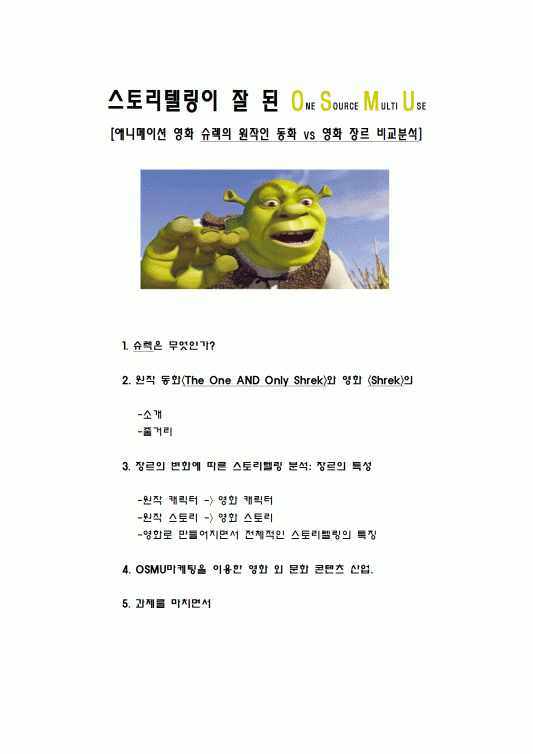 OSMU마케팅이 잘 된 장르의 스토리텔링 비교분석