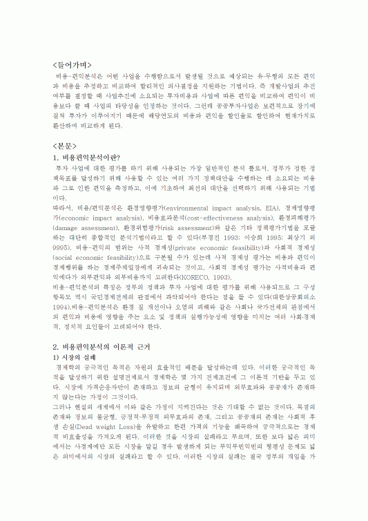 비용편익분석의 절차 및 문제점