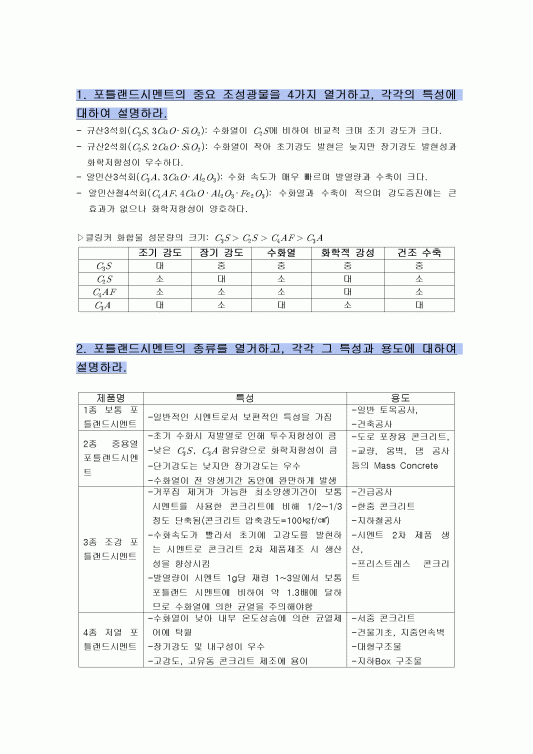 [토목재료학] 구미서관 2장 연습문제 풀이