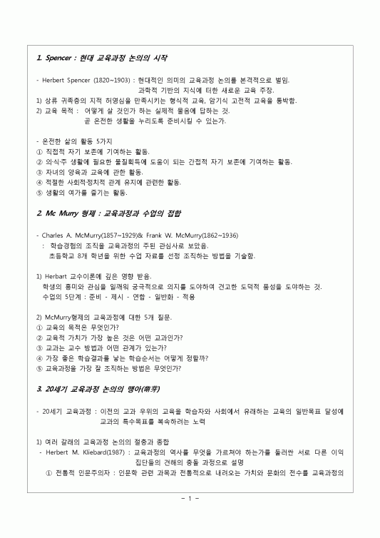 교육과정의  역사 요약 보고서