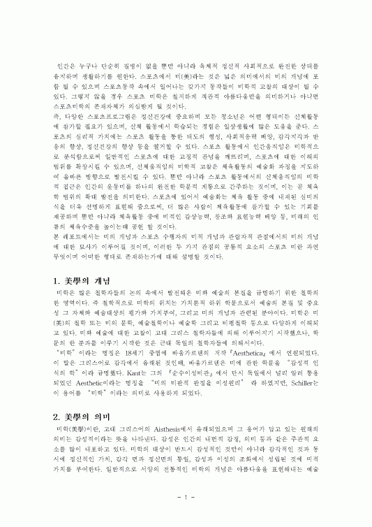 스포츠미학 레포트 자료