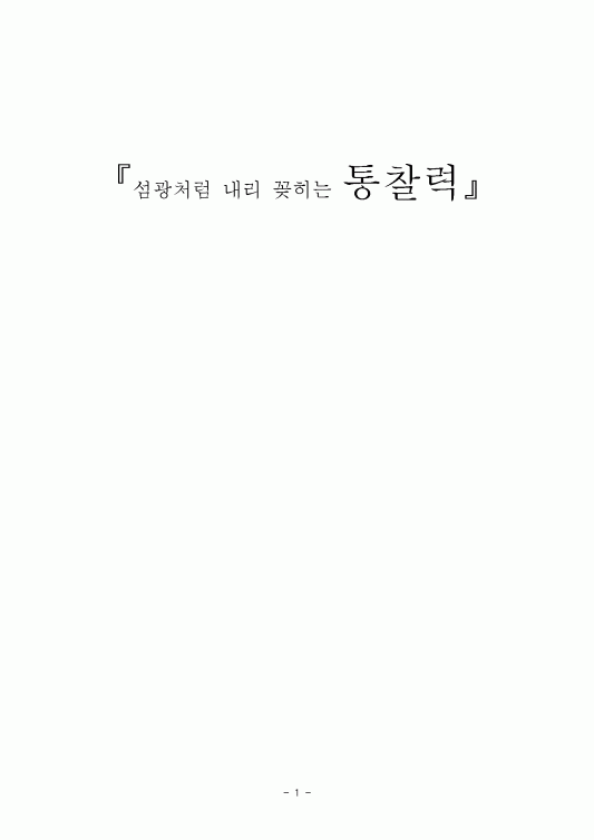 섬광처럼 내리 꽂히는 통찰력 요약 및 독후감상문