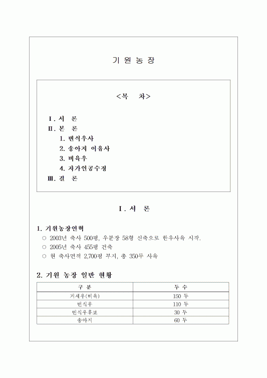 기원 농장 레포트 자료