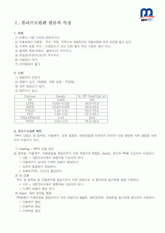 폴리 프로필렌특징 및 물성 방법