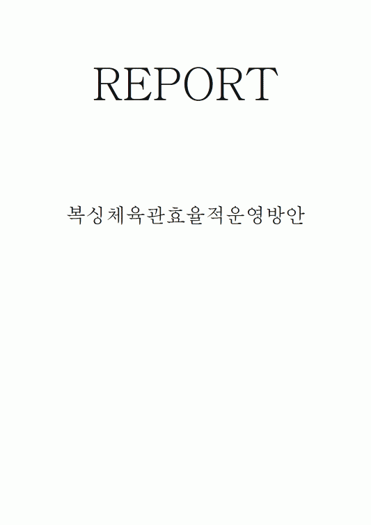 복싱 체육관 효율적 운영방안(활성화방안)