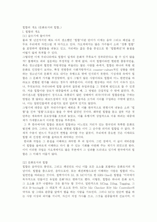 힙합에 대한 정의,역사,분류,특성,현주소