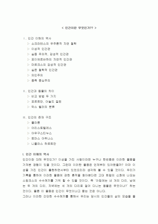 인간이란 무엇인가? 인간과 동물의 차이 인간의 존재구조 포르트만 막스쉘러 의인주의 이성적 인간관 플라톤