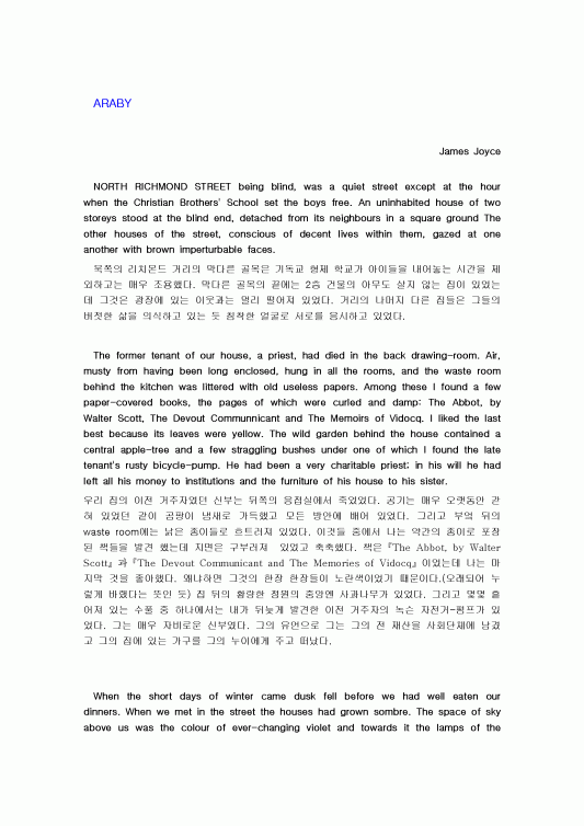 Araby - James Joyce 원문과 해석