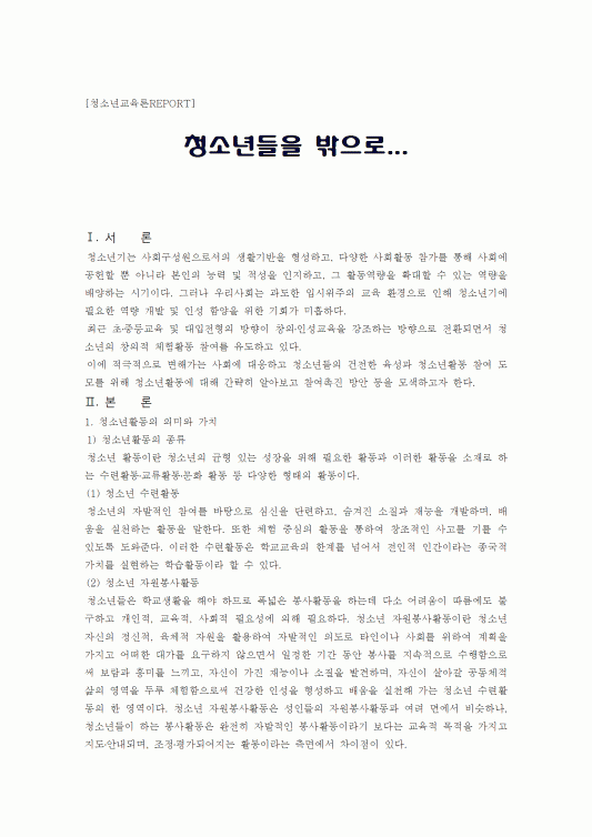[청소년교육론]청소년활동의 정의와 이에대한 실태 및 참여촉진방안