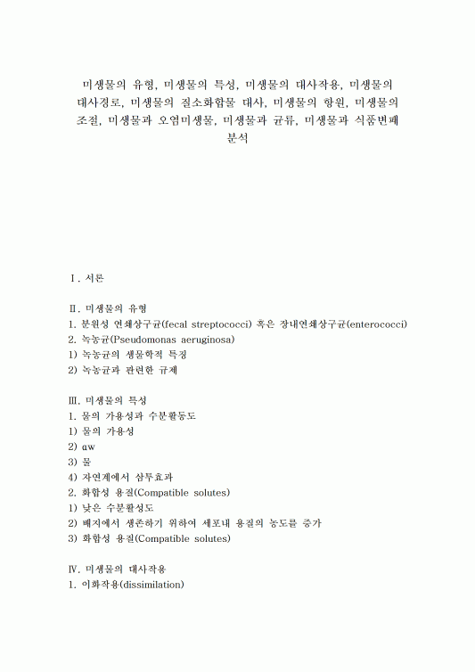 [미생물][균류]미생물의 유형, 미생물의 특성, 미생물의 대사작용, 미생물의 대사경로, 미생물의 질소화합물 대사, 미생물의 항원, 미생물의 조절, 미생물과 오염미생물, 미생물과 균류, 미생물과 식품변패 분석