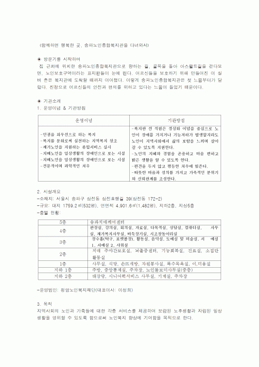 (2010버전입니다!!!!)송파노인종합복지관 방문기 및 기관소개