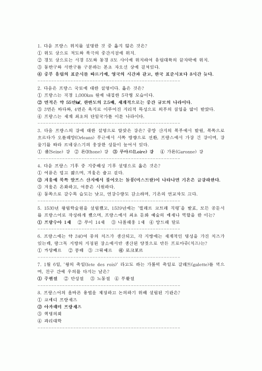 프랑스 문화와 예술 퀴즈