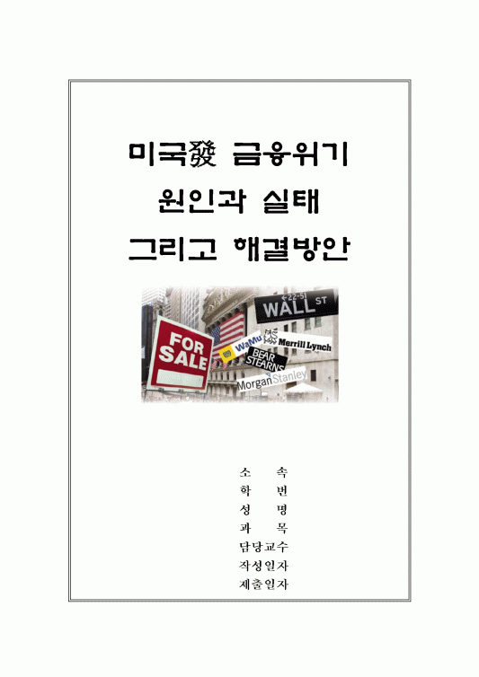 미국발 금융위기 원인과 실태 그리고 해결방안