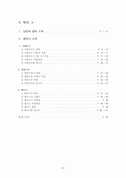 낭만파 음악(슈베르트, 멘델스존, 베르디)