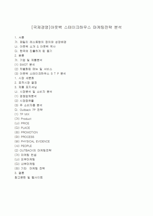 [국제경영]아웃백 스테이크하우스 마케팅전략 분석