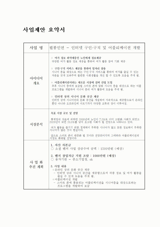 실버(시니어) 관련 산업 - 실버 유비쿼터스 사업계획서