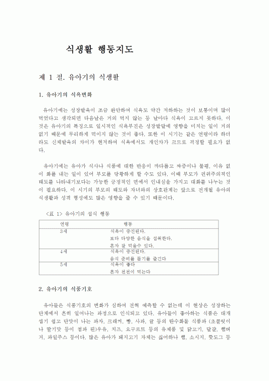 유아의 식생활, 섭식에 관련된 문제와 식생활지도