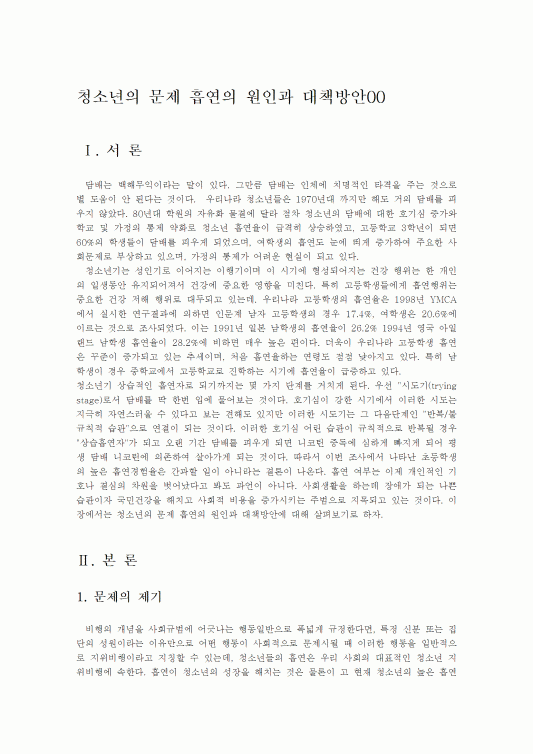 청소년의 문제 흡연의 원인과 대책방안00