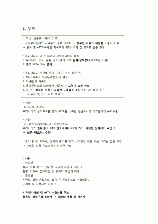 교양수업 경제(무역) 요약자료