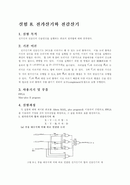 [논리회로실험] 실험8. 전가산기와 전감산기 예비보고서