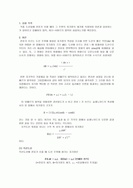 [일반물리실험2] 암페어의 법칙 예비보고서