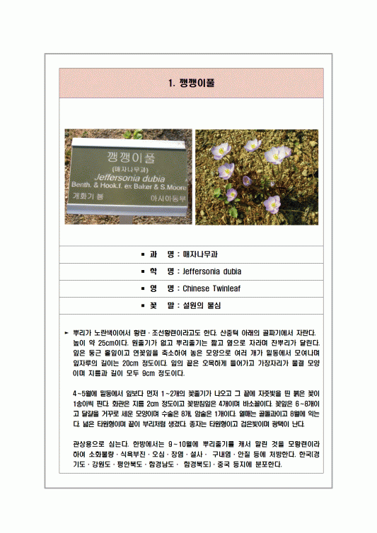 한택식물원 견학보고서