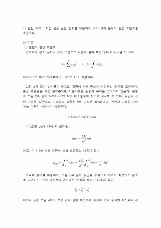 회전운동 실험장치 이용 물체의 관성 모멘트 측정