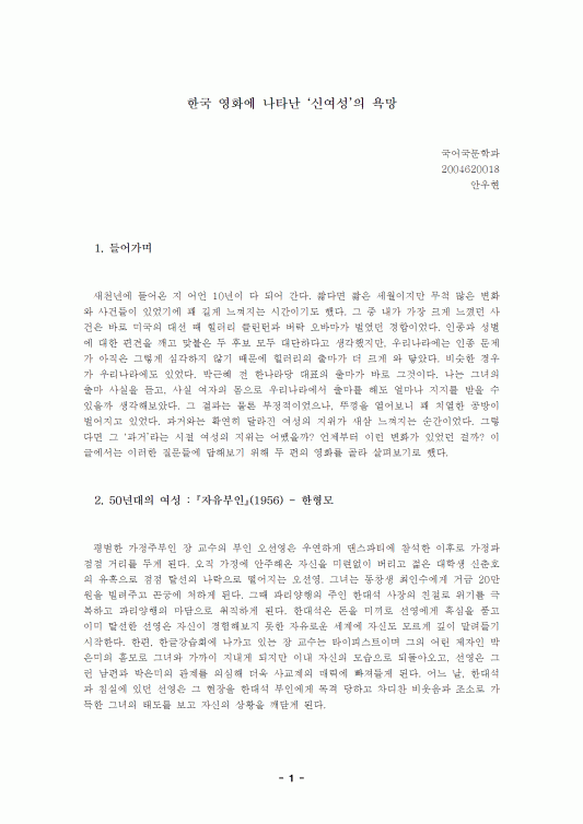 한국 영화에 나타난 신여성의 욕망