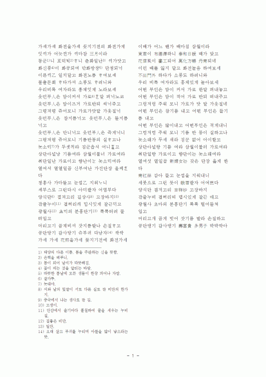 덴동어미 화전가 현대어 해석과 원문