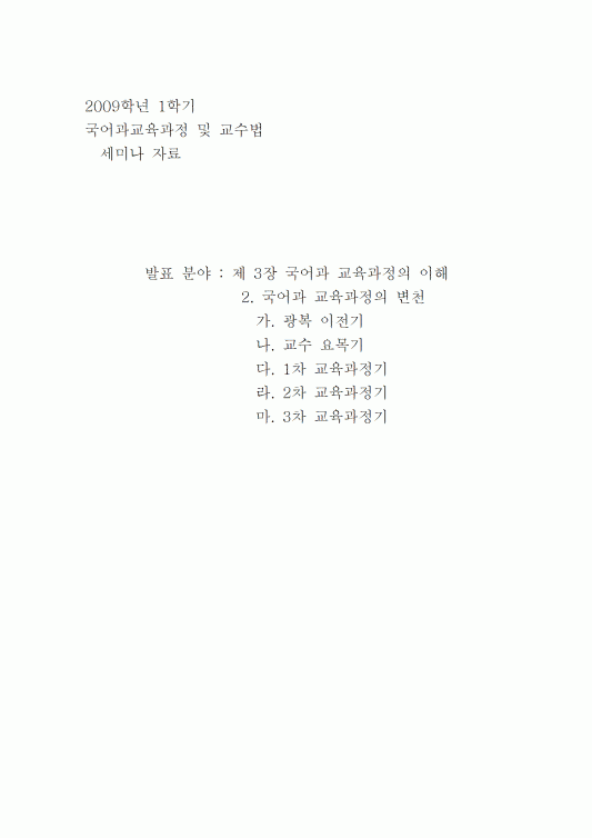 초등학교 국어과 교육과정의 변천