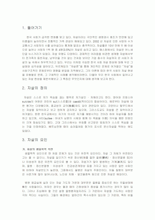 한국의 자살 레포트 자료