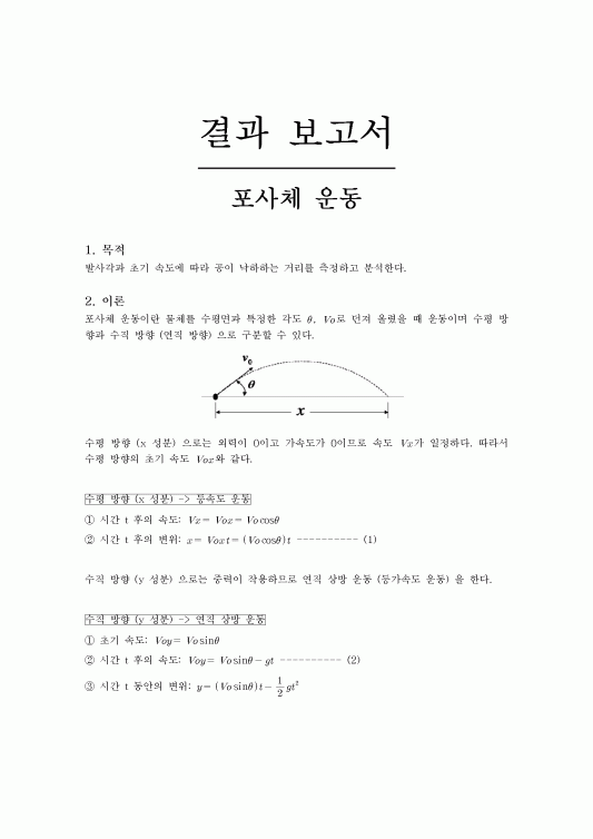 [일반 물리학 실험] 포사체 운동 (예비 + 결과)