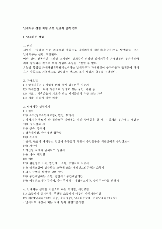 납세의무 성립 확정 소멸 전반의 법적 검토