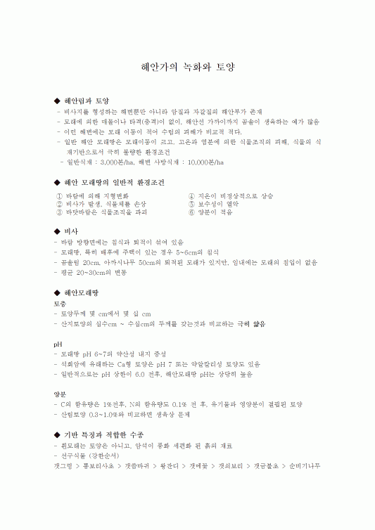 해안가의 녹화와 토양